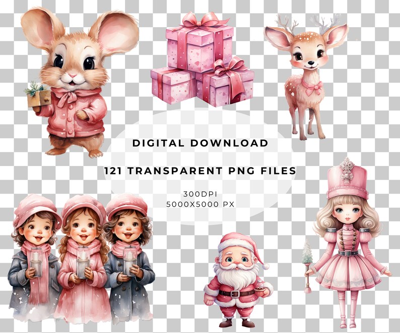 Pink Christmas Clipart Bundle, Watercolor Christmas Clipart Winter ...