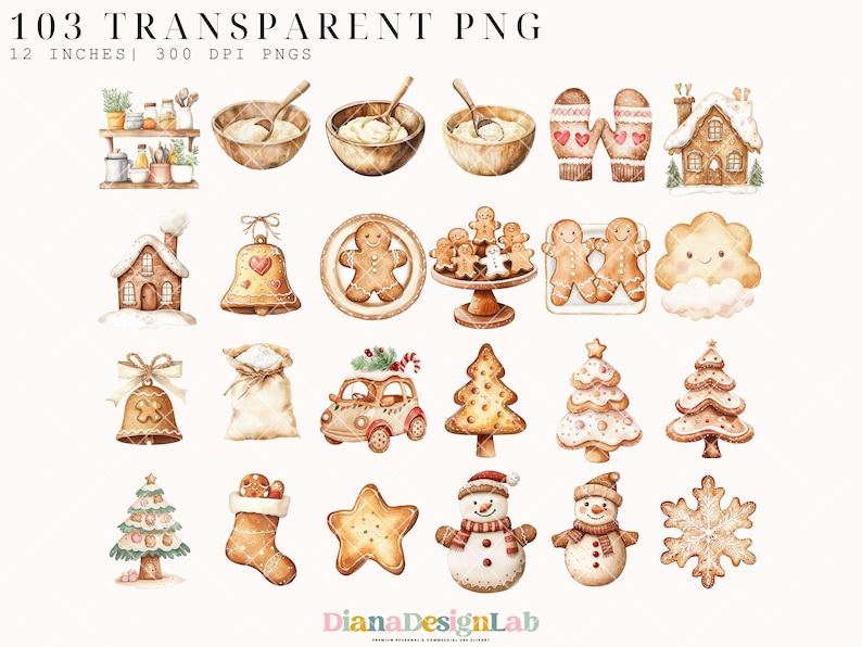 Gingerbread Family Clipart, Christmas, Digital Download, Festive Xmas ...