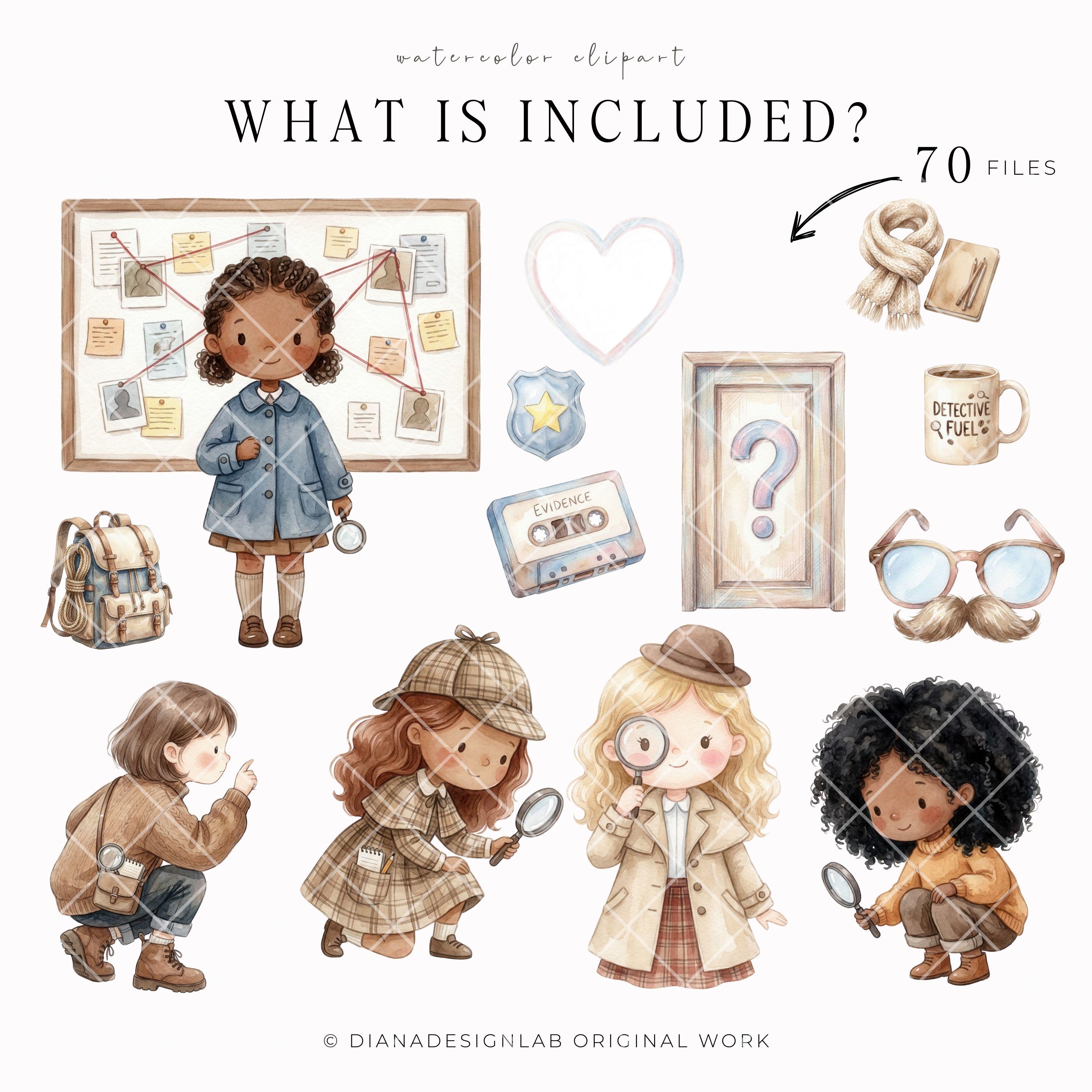 Watercolor Girl Detective Clipart, Cute Mystery Kids PNG, Spy ...