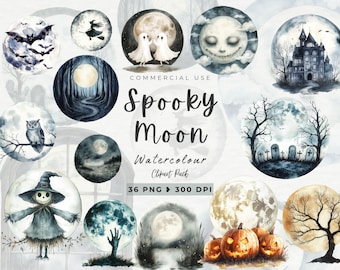 Spooky Full Moon Clipart, Halloween Party Decor, Full Moon Png, Glowing ...