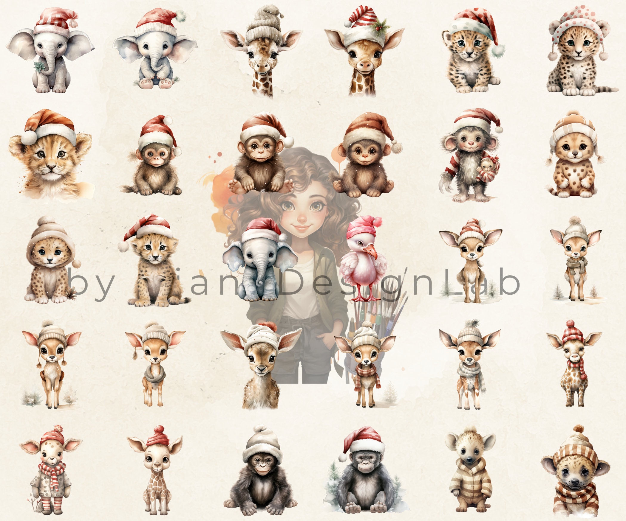 Safari Christmas Clipart Bundle, Winter Clipart, Safari Watercolor ...