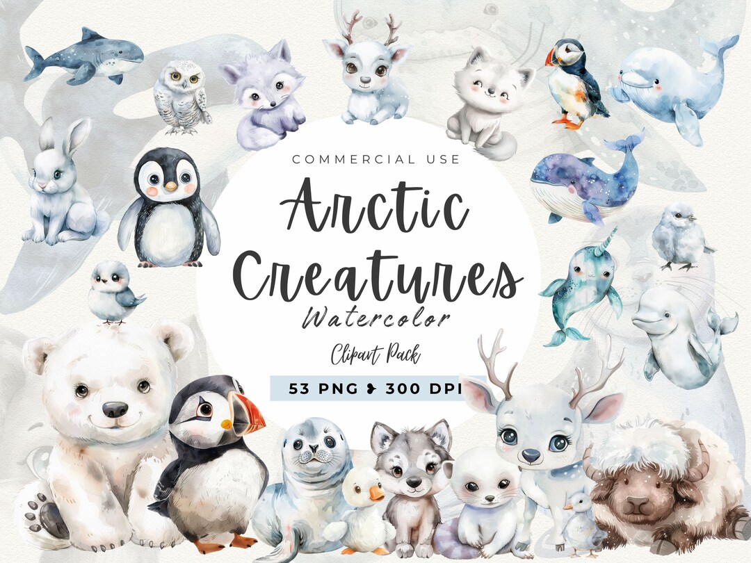 Arctic Animals Watercolor Clipart, Penguin Clipart, Forest Animals ...