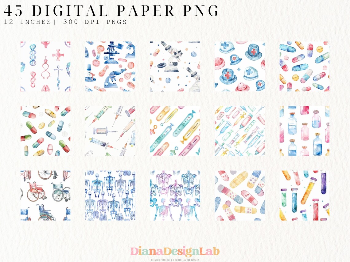 Digital Medical Seamless Paper, Commercial Use, Nurse Seamless Repeat ...