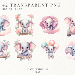 Baby Girl Elephant Clipart, Baby Shower, Cute Elephant With Ballons ...