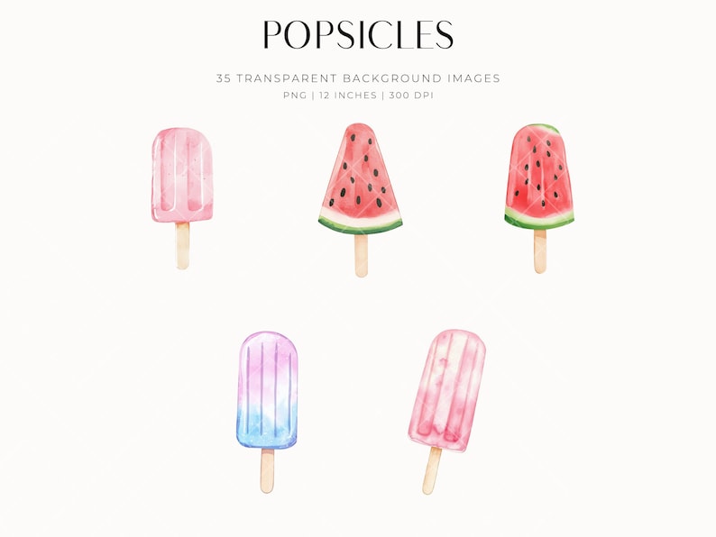 Watercolor Popsicle Clipart: Summer Ice Cream Graphics (commercial Use ...