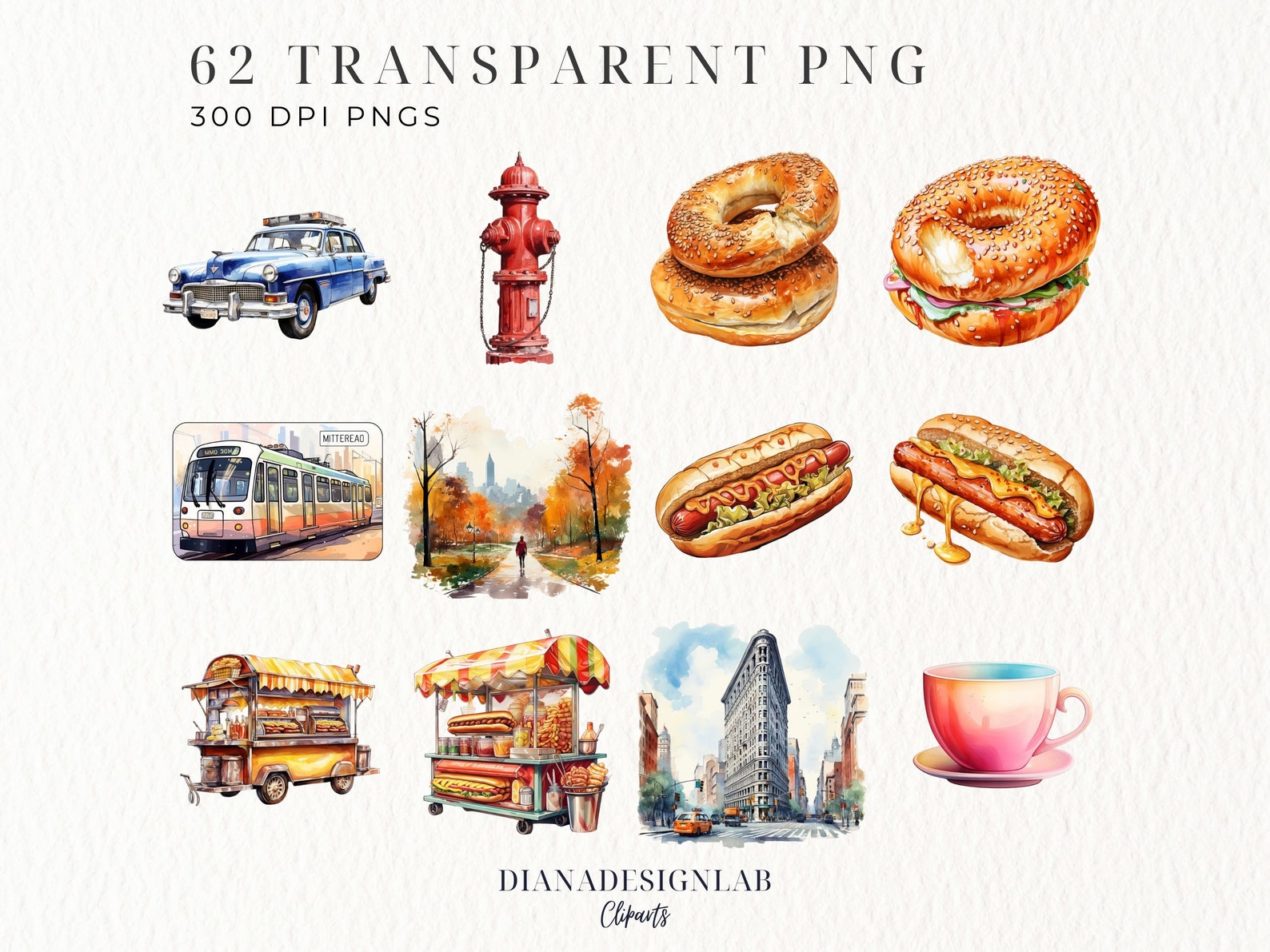 New York Skyline Watercolor Clipart, United States NYC Tourism ...