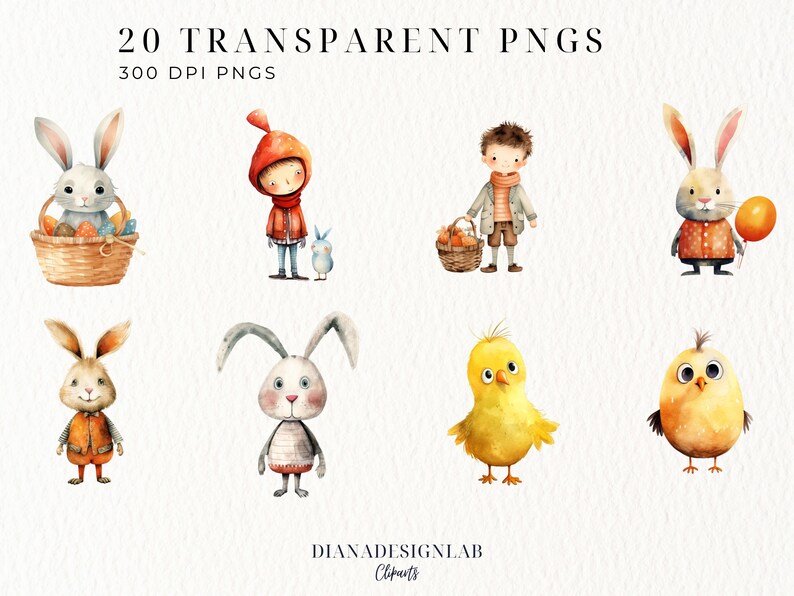 Watercolor Easter Bunny Clipart, Spring Clip Art, Holiday Cards, Easter ...