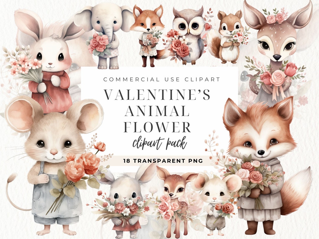 Watercolor Valentine's Day Clipart, Love Clipart, Baby Animals ...