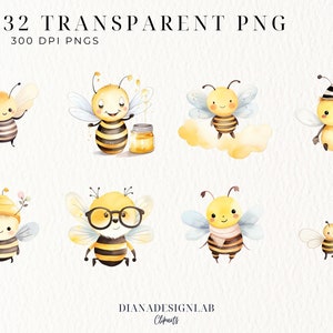 Watercolor Cute Bee Clipart, Bees Clip Art, Cute Animals, Bee Art ...