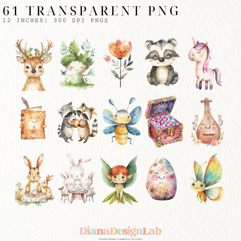 Enchanted Forest Clipart, Nursery Art, Wall Art, Commercial Use, Cute ...