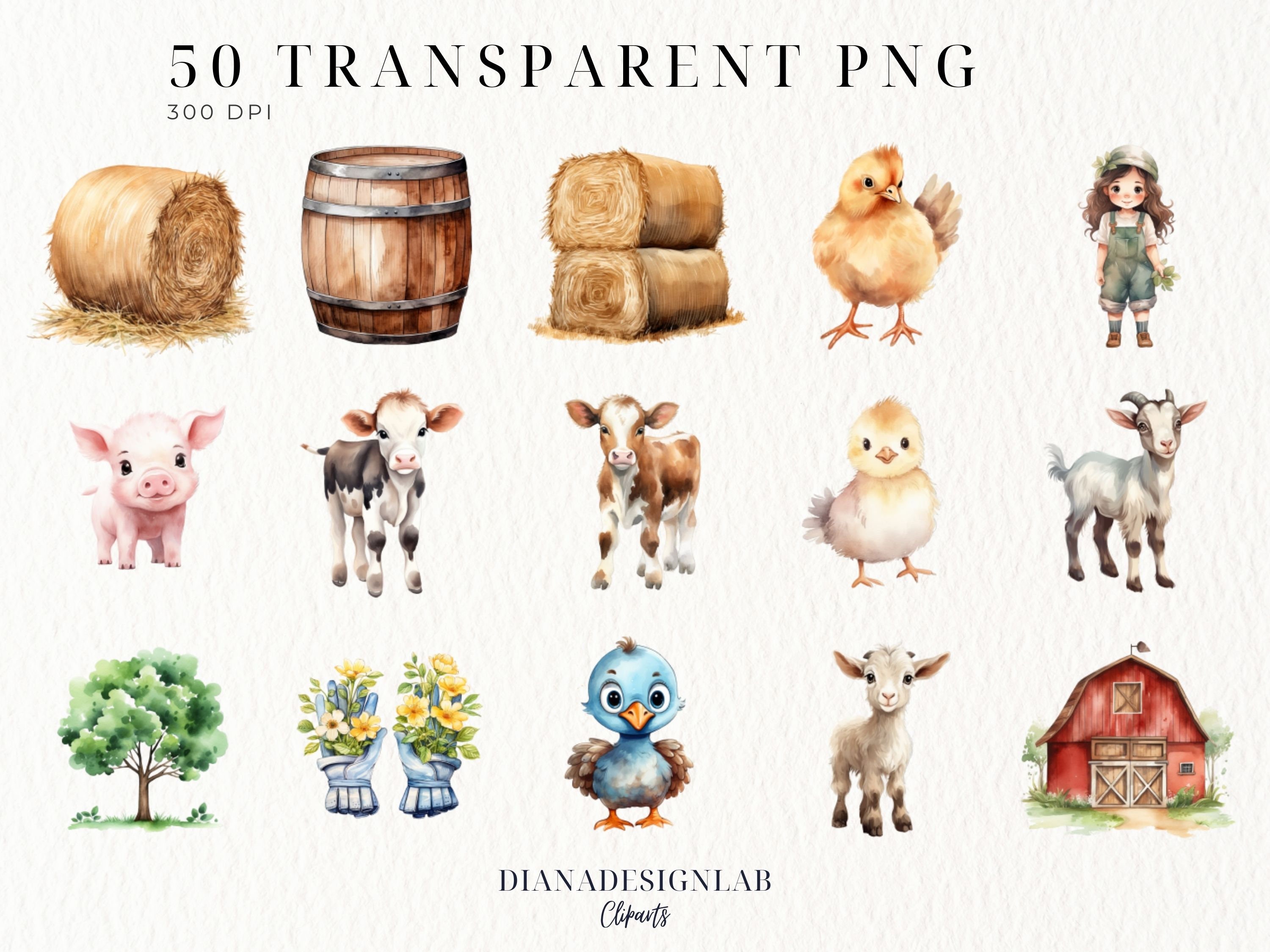 Farm Animal Nursery Clipart, Nursery Clipart, Farm Animals Watercolor ...