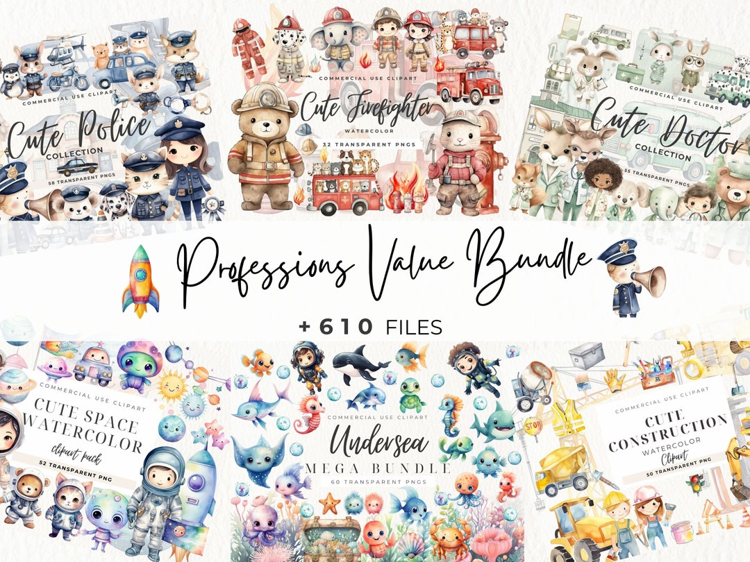 Watercolor Professions Clipart, Firefighter Construction Undersea ...