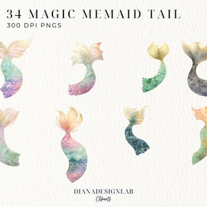 Watercolor Mermaid Tail Clipart, Instant Download, Pastel Mermaid ...