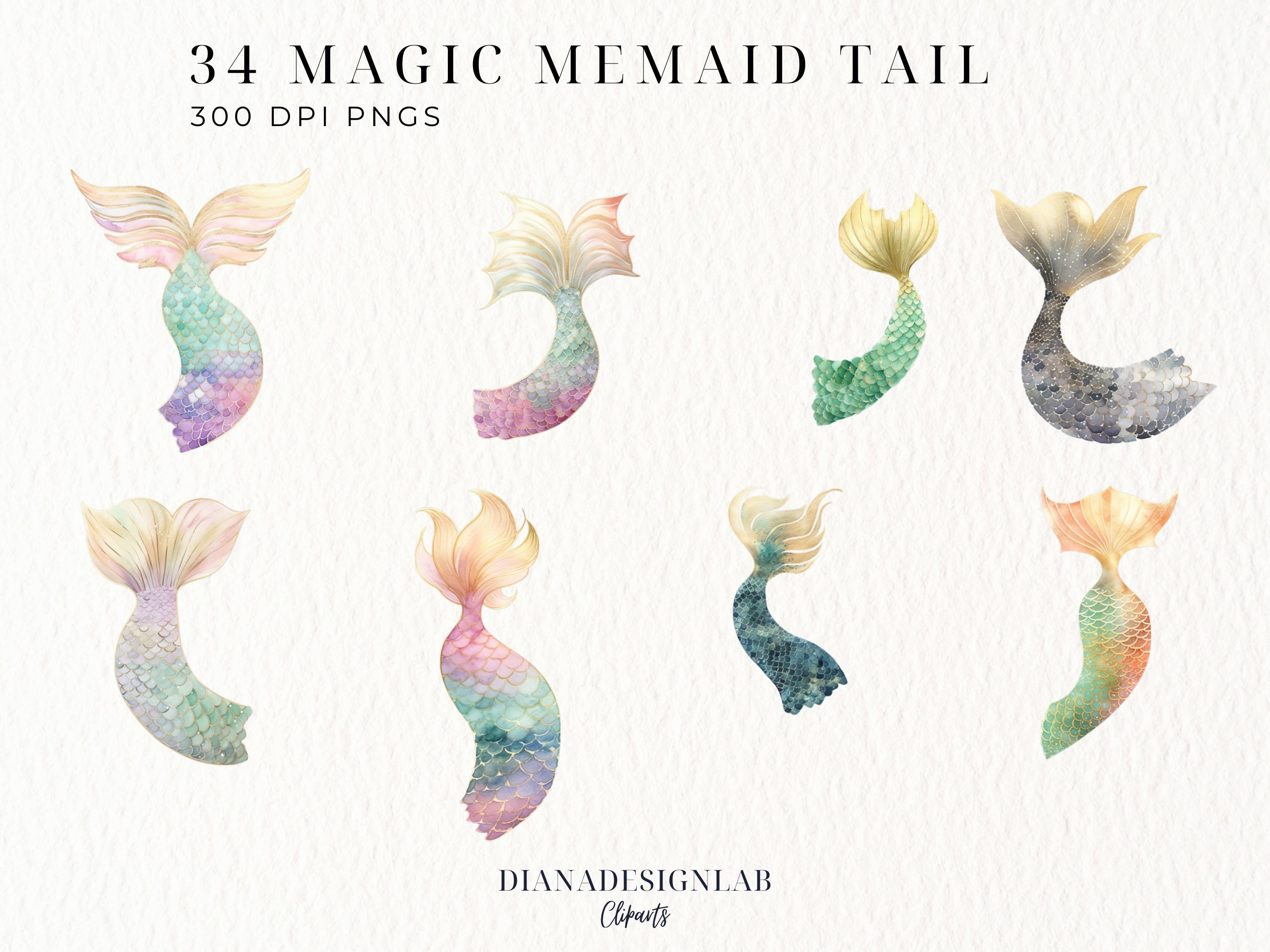 Watercolor Mermaid Tail Clipart Instant Download Pastel - Etsy
