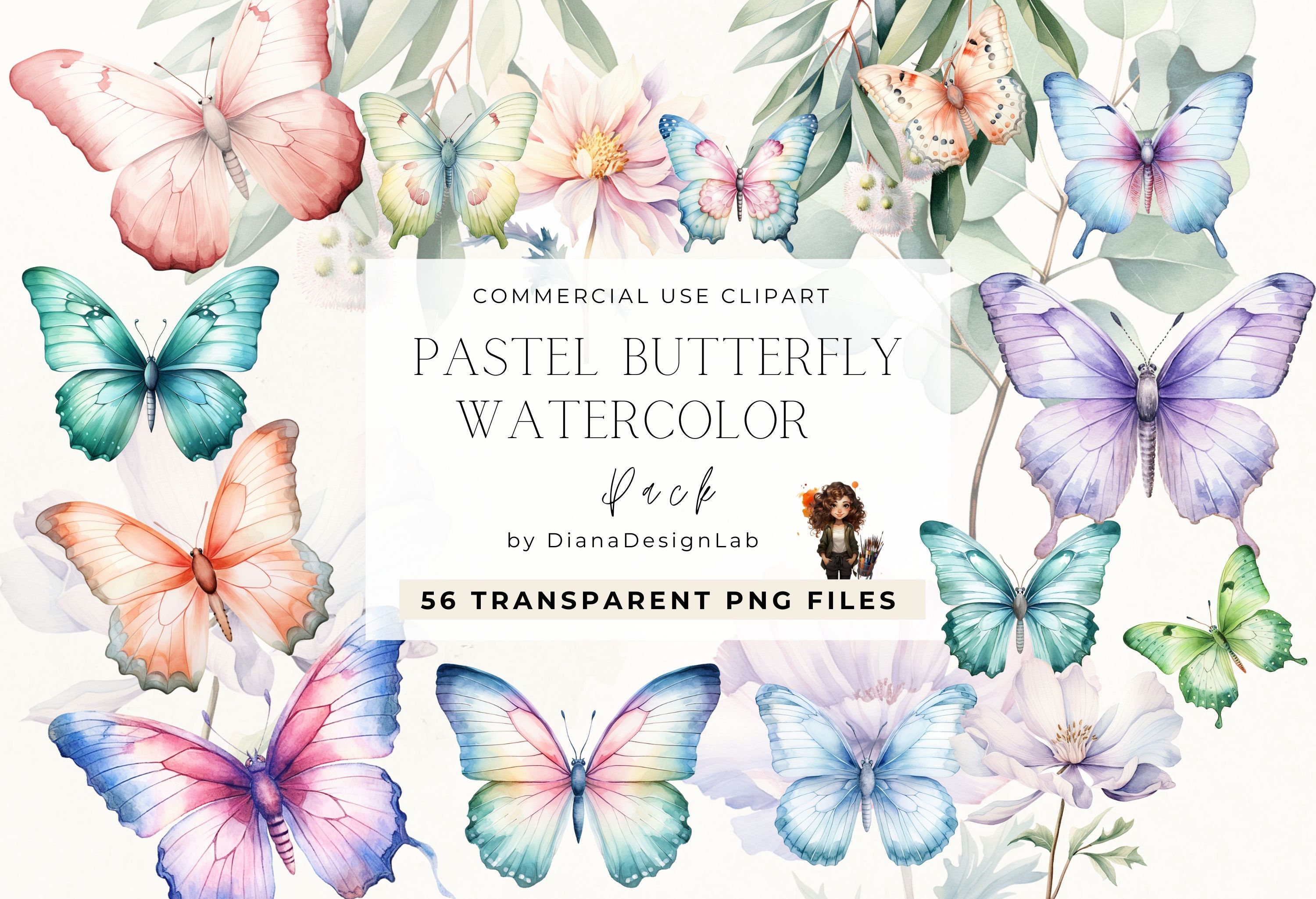Butterfly Watercolor Clipart Flowers and Butterflies Clipart - Etsy