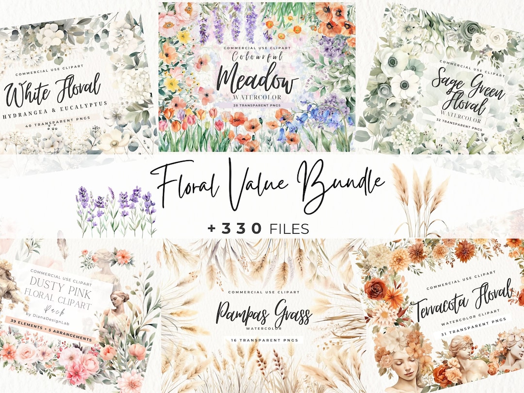 Floral Mega Bundle Clipart, Greenery Watercolor Clipart, Floral ...