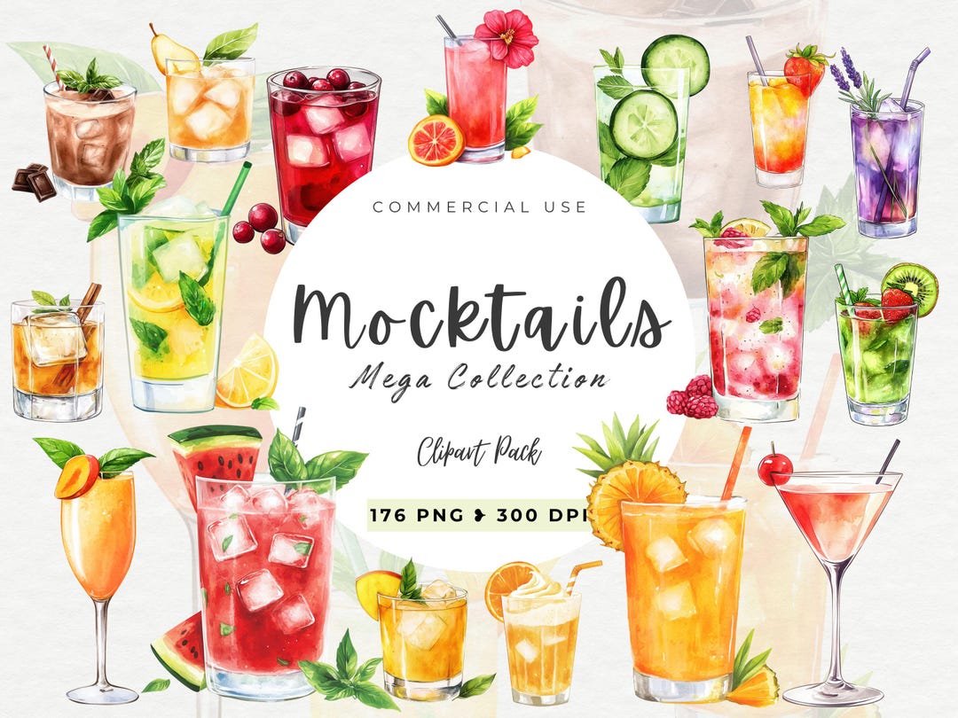 Mocktail Clipart, Instant Download, Digital Paper, Tropical Cocktail ...