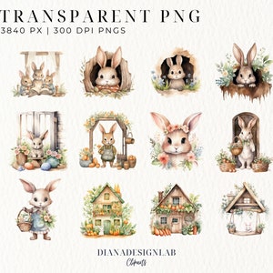 Watercolor Easter Bunny House Clipart, Digital Clipart, Digital Downloa ...