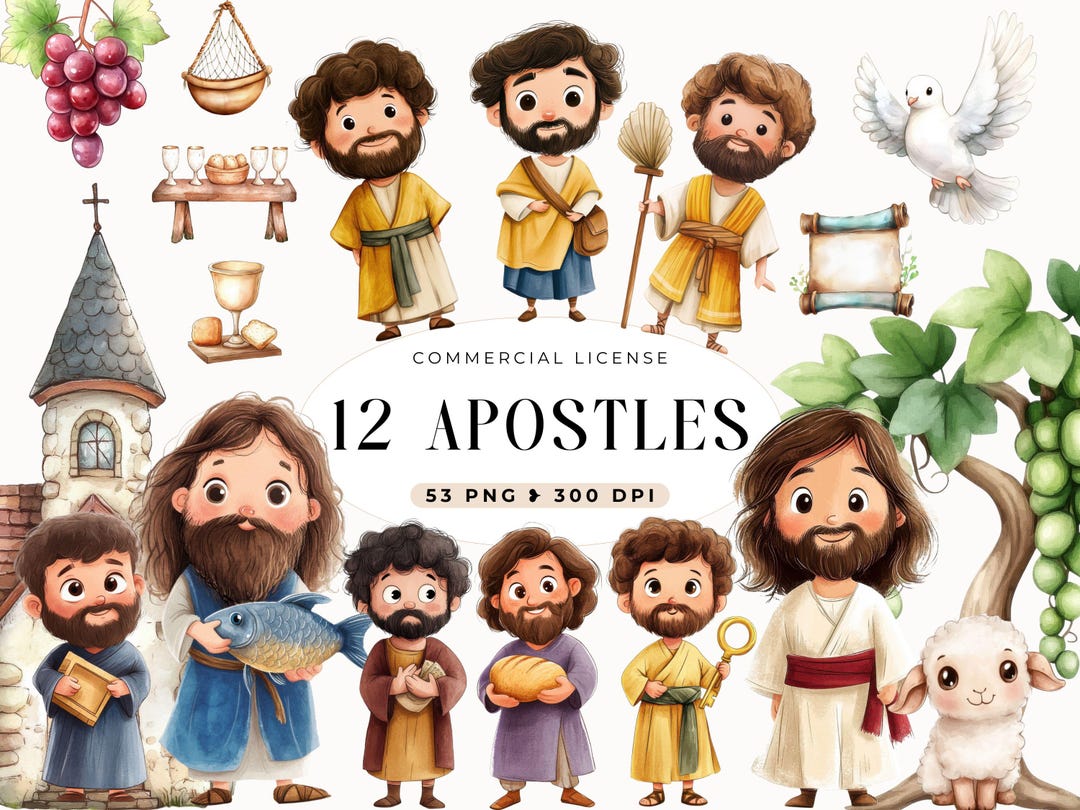 12 Apostles Clipart, Biblical Characters Stories, Last Supper ...