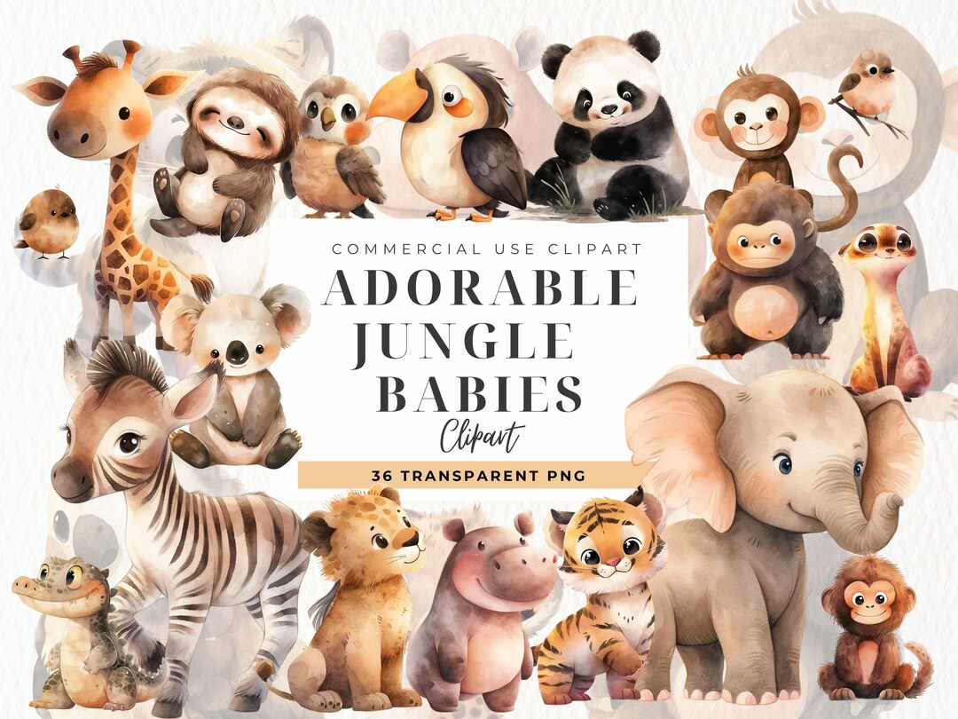 Baby Jungle Animal Clip Art, Nursery Art, Baby Shower, Cute Kid Design ...