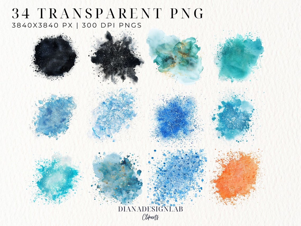 Blue Watercolor Splatter Clipart, Abstract Background, Splashes Deep ...