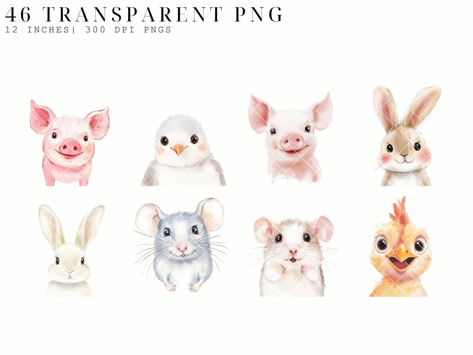Farm Animals Faces Clipart, Yard Clipart, Cow, Pig, Farm Baby Portrait ...