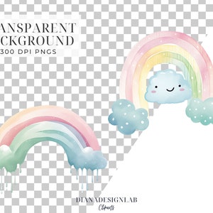 Cloud and Rainbow Watercolor Clipart, Instant Download, Stars Clip Art ...