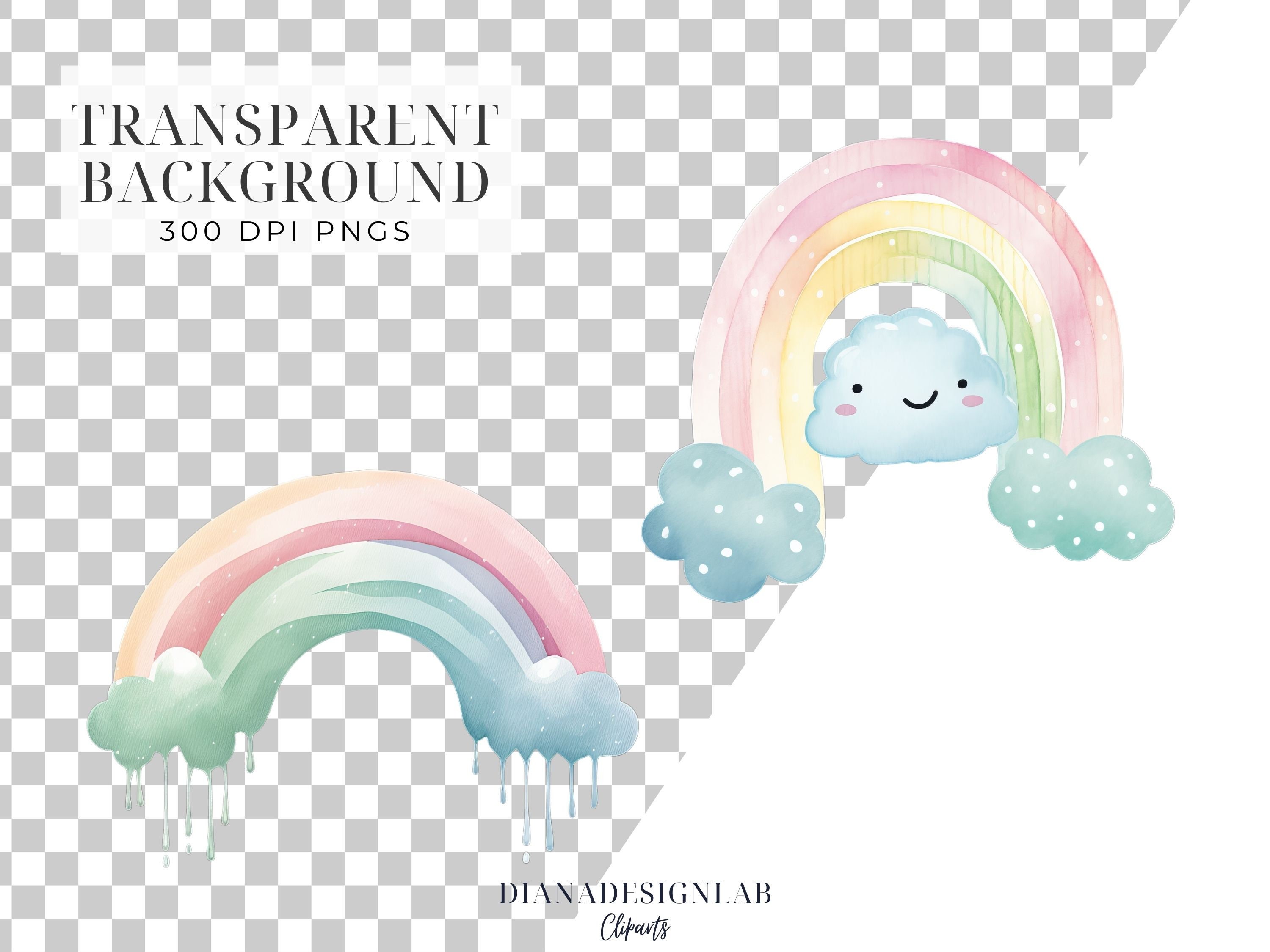 Cloud and Rainbow Watercolor Clipart, Instant Download, Stars Clip Art ...