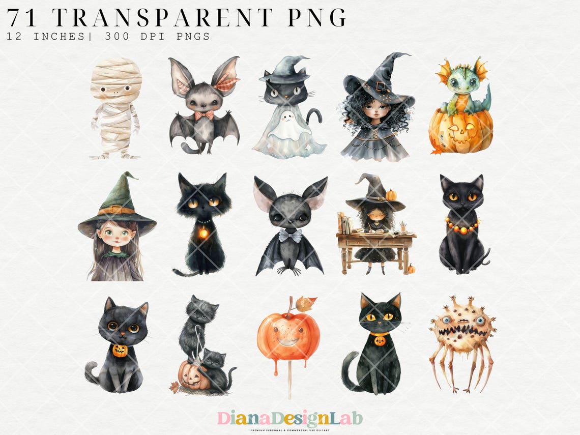 Cute Halloween Watercolor Clipart, Spooky Halloween, Witch, Ghost ...