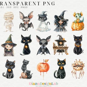 Cute Halloween Watercolor Clipart, Spooky Halloween, Witch, Ghost ...
