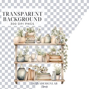 Bookshelves Clipart, Cottagecore, Book Clip Art, Boho Vintage Reader ...