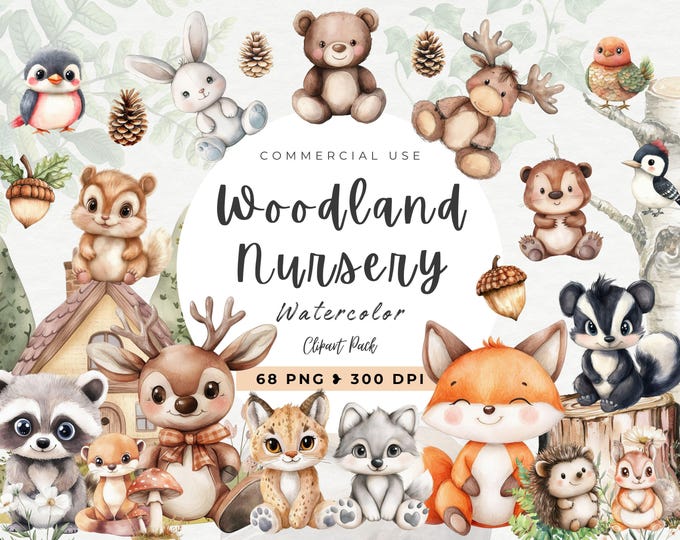 Watercolor Boho Woodland Animals Clipart, Animal Nursery Sublimation ...