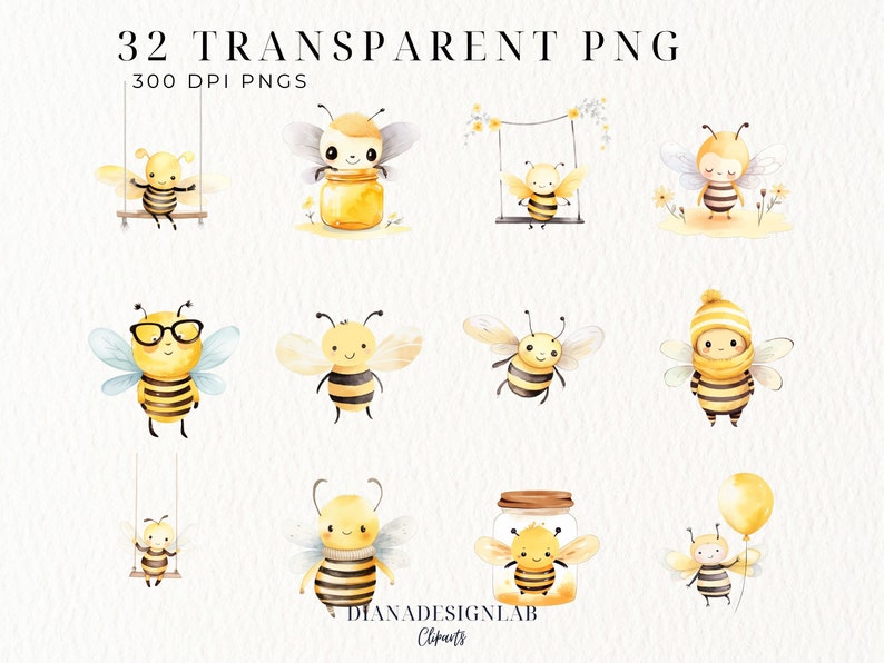 Watercolor Cute Bee Clipart, Bees Clip Art, Cute Animals, Bee Art ...