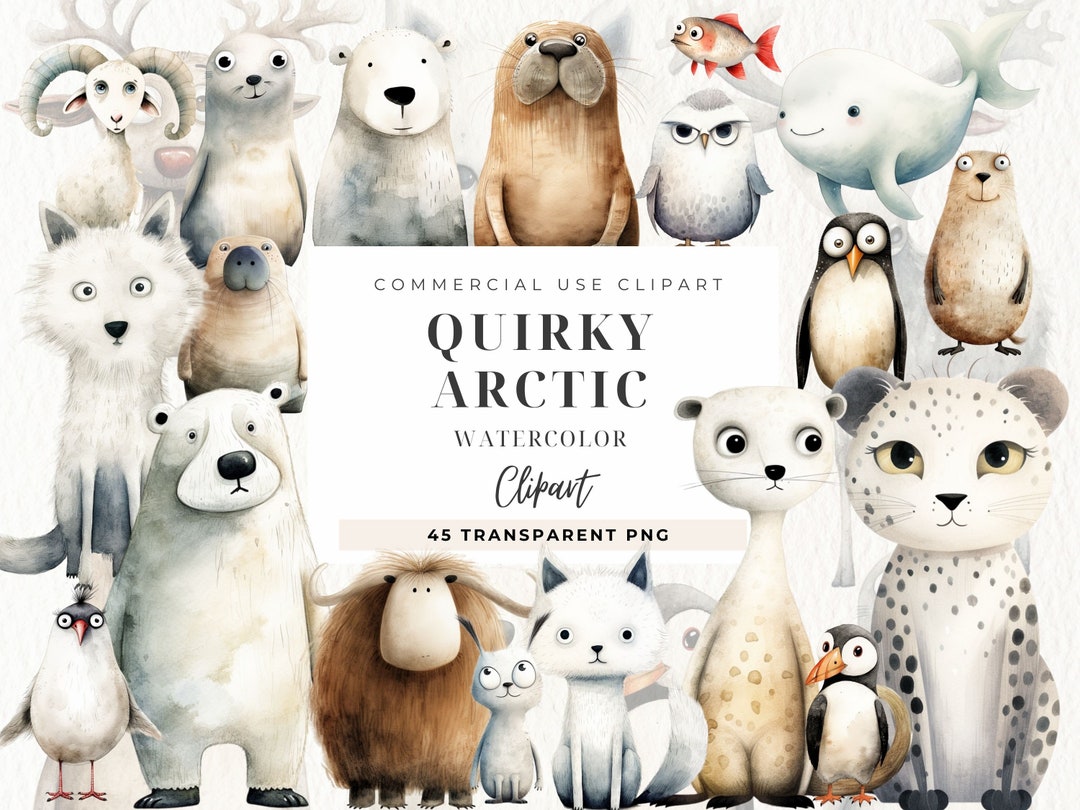 Quirky Arctic Animals Clipart: Watercolor PNG Images (digital Download ...