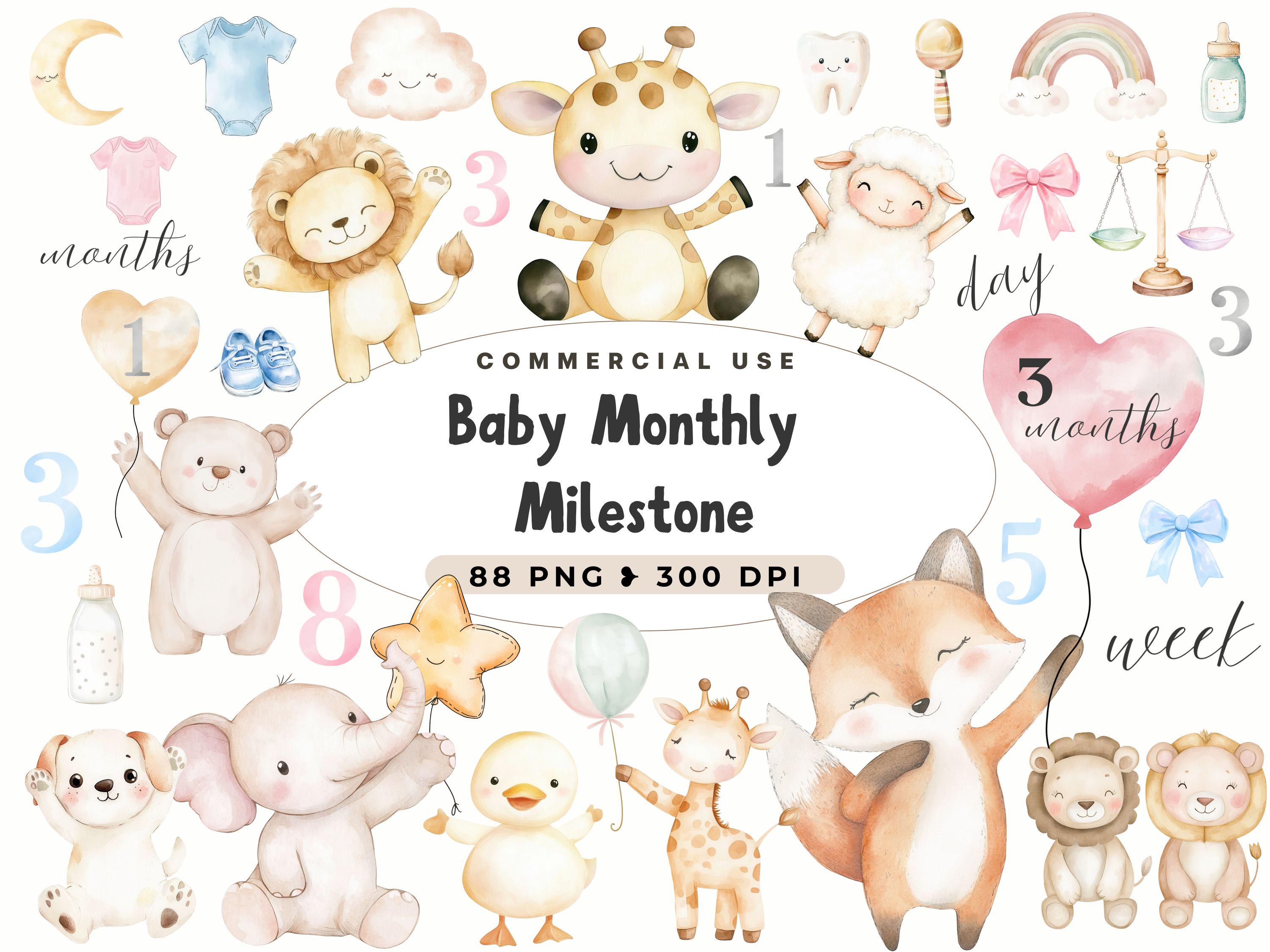 Baby Monthly Milestone Clipart, Monthly Growth Artworks, Nursery Decor ...
