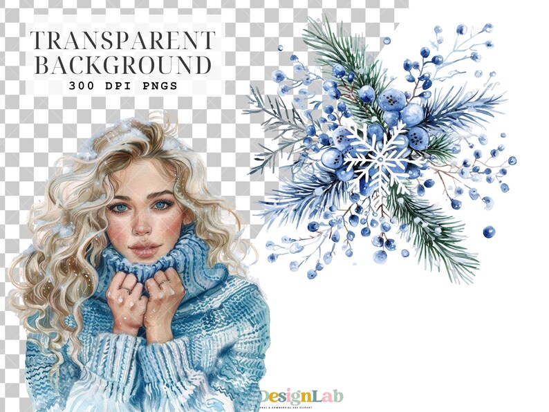 Winter Watercolor Clipart, Hello Winter, Merry Christmas, Cozy Blue ...