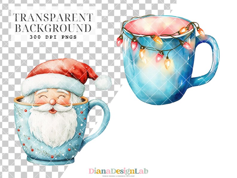 Christmas Coffee Cup Clipart, Watercolor Hot Chocolate Mug, Hot Cocoa ...