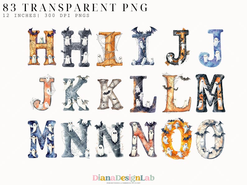 Halloween ABC Clipart, Watercolor Ghost, Bats, Pumpkin Letters Clipart ...