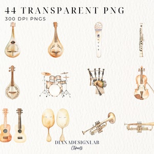 Clipart Watercolor Musical Instruments, Music Clipart, Transparent Png ...
