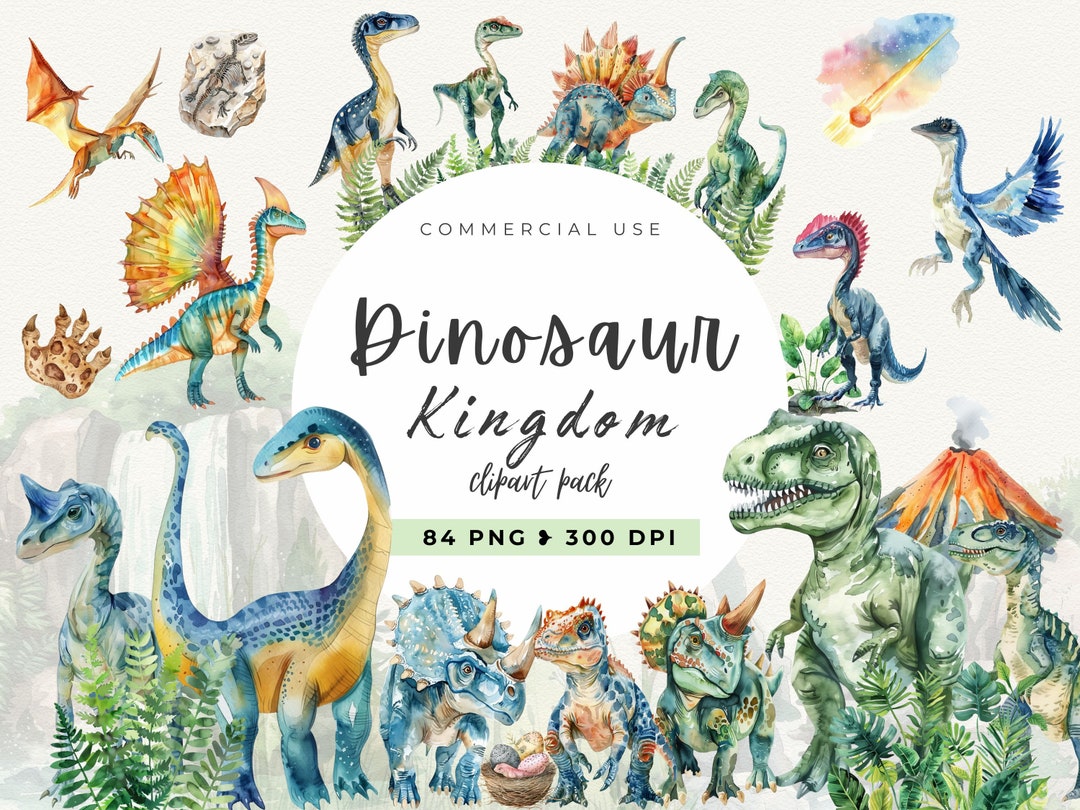 Dino Clipart Watercolor, Dinosaurs Clip Art, Cute Dino, Digital ...