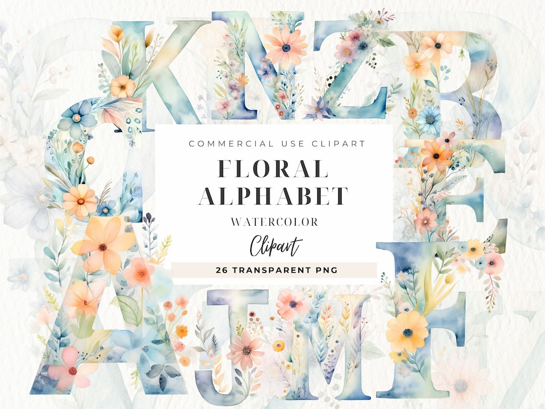 Flower Alphabet Clipart, Retro Summer Alphabet Doodle Letter ...