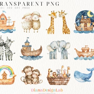 Watercolor Noahs Ark Baby Nursery Clipart, Baby Shower Birthday Party ...