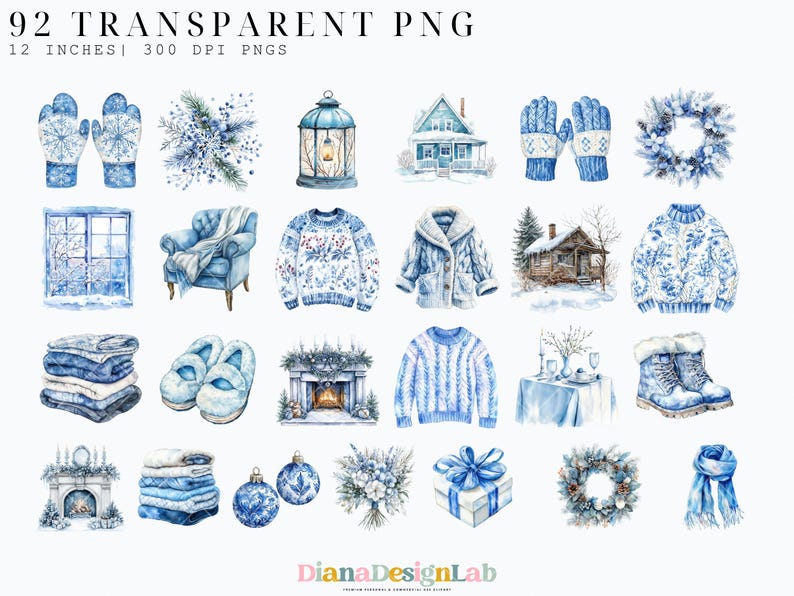 Winter Watercolor Clipart, Hello Winter, Merry Christmas, Cozy Blue ...