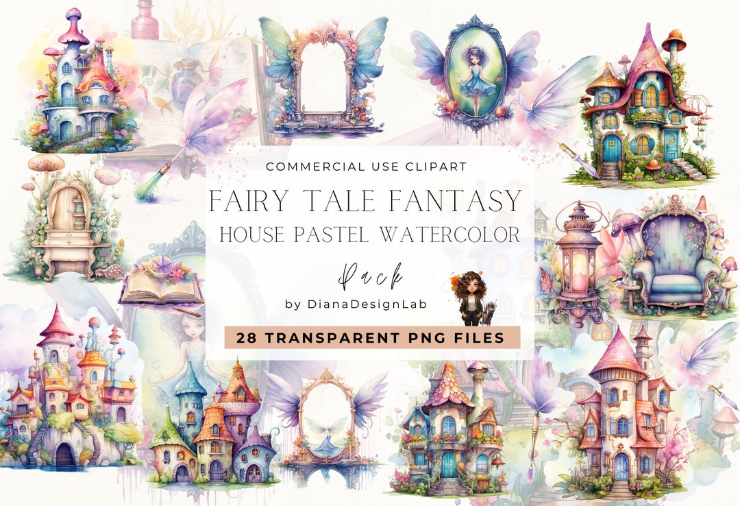 Watercolor Fairy Tale Clipart Fantasy Houses, Watercolor Fairy House ...