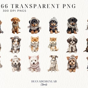 Watercolor Christmas Dogs Clipart Bundle, Winter Dog, Puppy Png ...