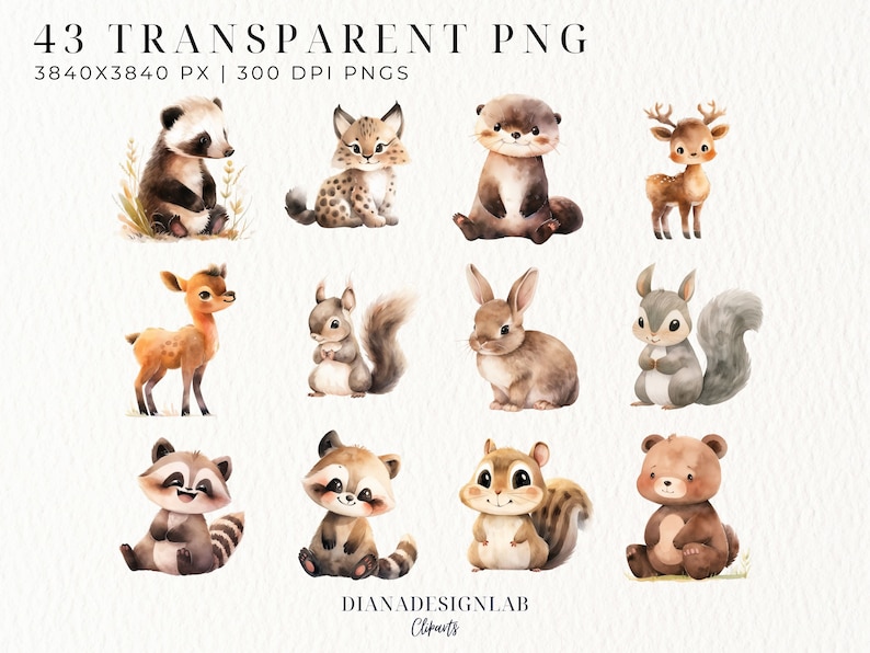 Boho Woodland Animal Clipart, Creatures Clip Art, Forest, Bunny Rabbit ...
