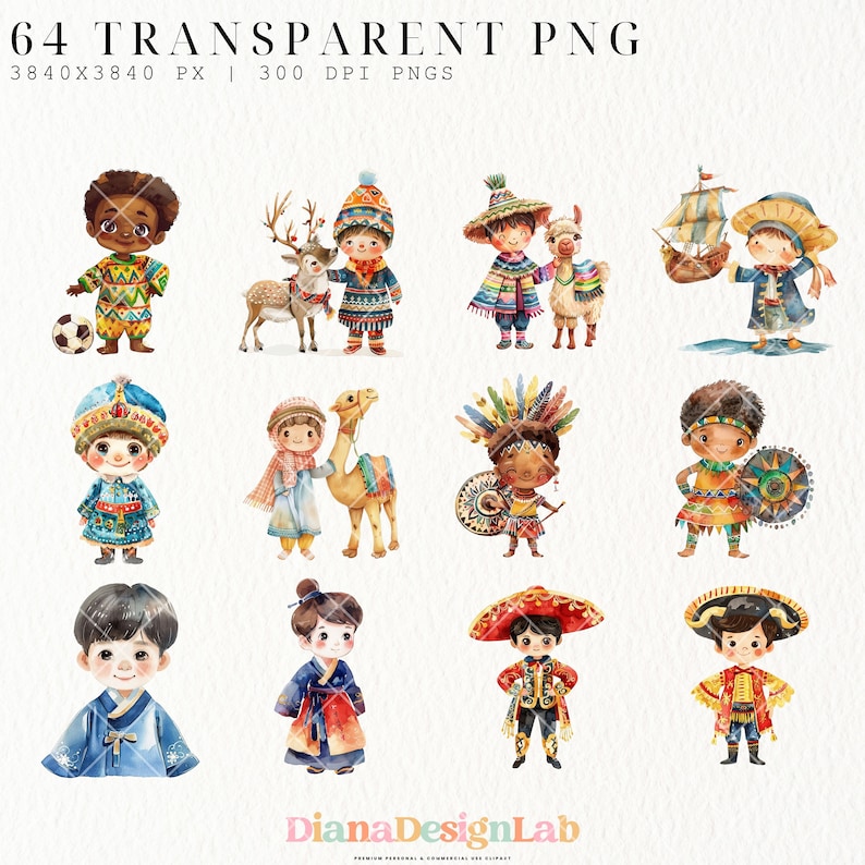 Children Around the World Clipart, Multicultural Boys, Traditional ...
