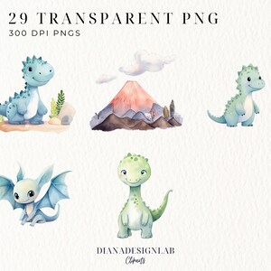 Baby Dinosaur Watercolor Clipart, Nursery Decor, Baby Shower, Cute Dino ...