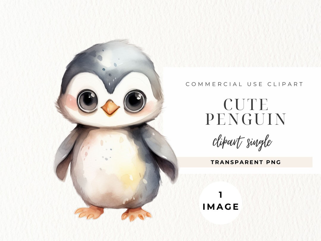 Cute Penguin Clipart Watercolor, SINGLE IMAGE, Digital Download ...