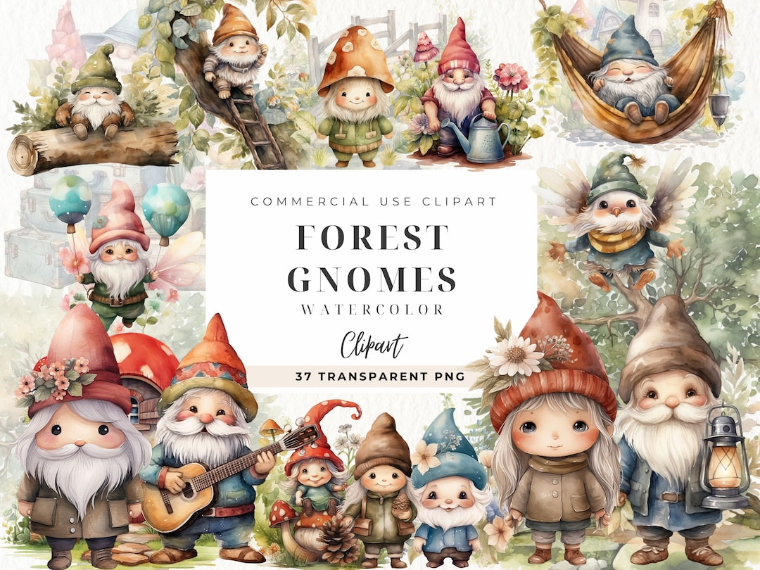 Watercolor Forest Gnomes Clipart, Camping Gnome, Commercial Use, Garden ...
